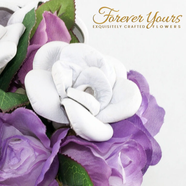 Handmade White Leather Rose Flower Bouquets